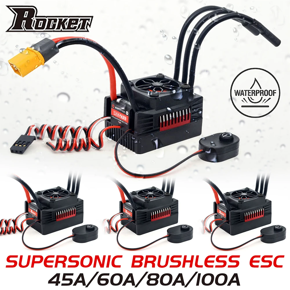 RC Esc Rocket V2 Supersonic 45A 60A 80A 100A ESC Waterproof Brushless Speed Controller 5.8V/5A ...