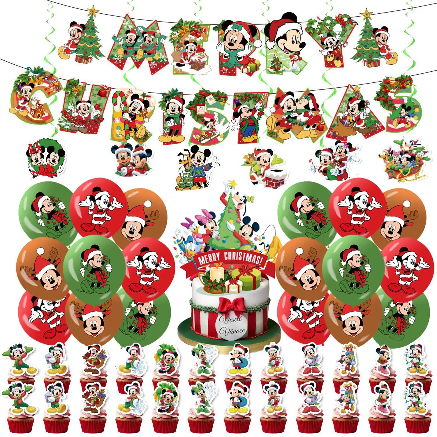 Juego de decoración para fiesta navideña de Mickey Mouse de Disney, colgante con forma de ...
