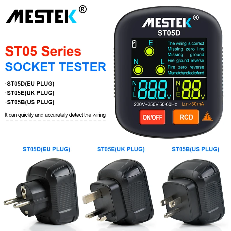 MESTEK-ST05D-Digital-Socket-Tester-Pro-Voltage-Test-RCD-30mA-Socket ...