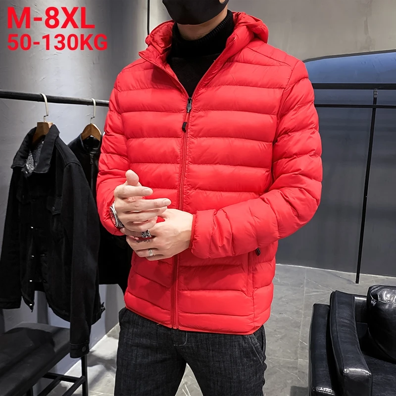Plus Size 8xl 7xl Men's Lightweight Padded Jackets Warm Hooded Zip-Up ...