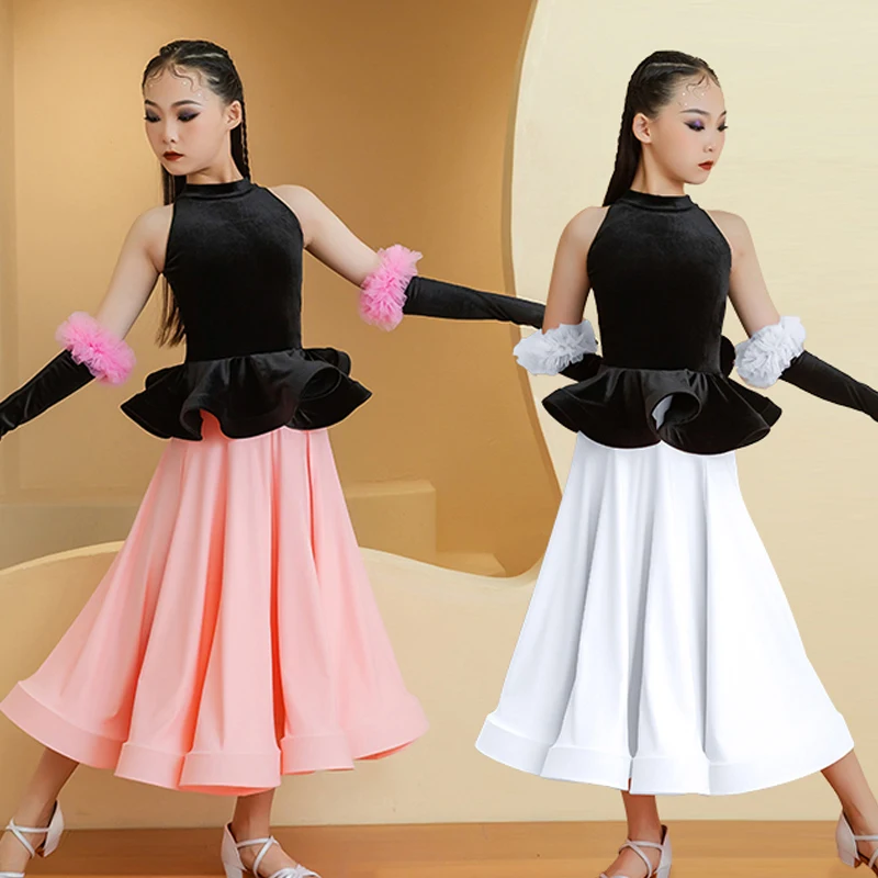 Ballroom-Dance-Clothing-For-Girls-Velvet-Sleeveless-Big-Swing-Skirts ...