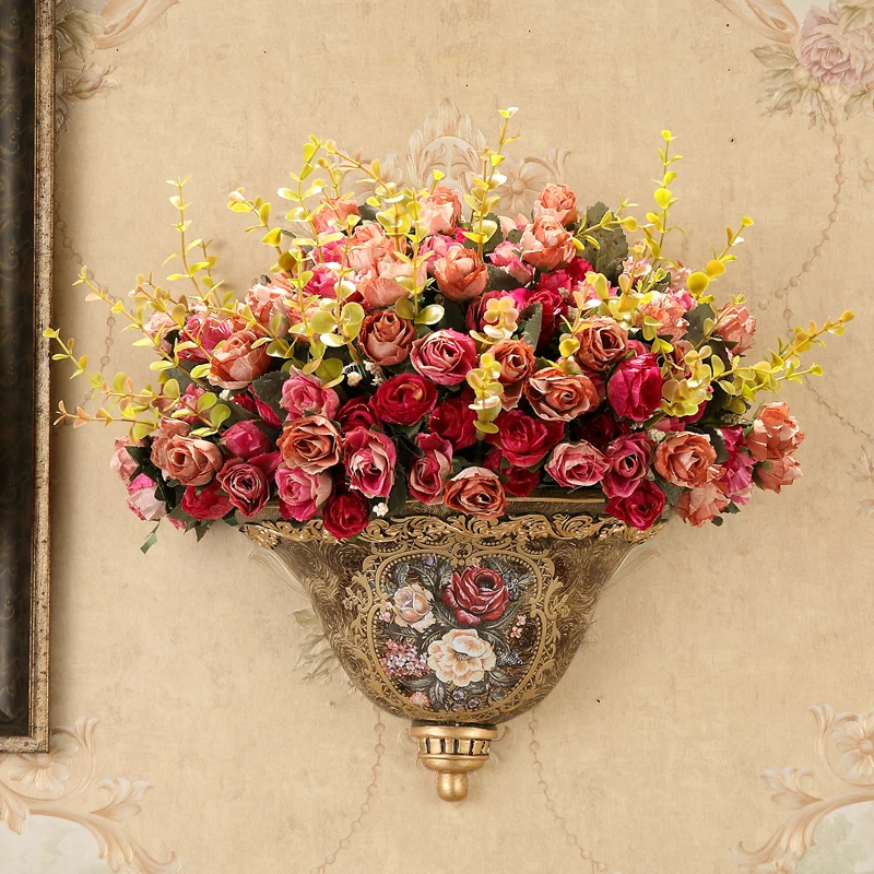 European-Luxury-Wall-Hanging-Vase-Flower-Arrangement-Home-Livingroom ...
