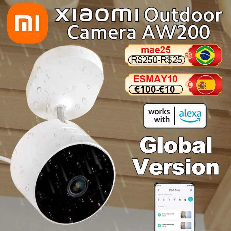 글로벌 버전 샤오미 야외 카메라 AW200, IP65 방수, 와이파이 1080P 컬러 나이트 비전, AI 인간 작업, 구글 홈 ...
