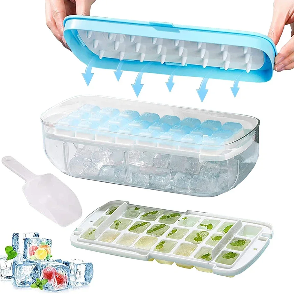 Press-Type-Ice-Cube-Maker-Silicone-Ice-Tray-Mold-with-Lid-Ice-Storage ...