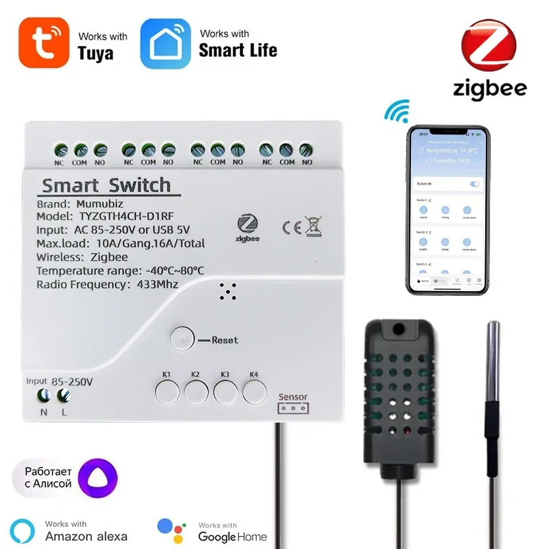 Tuya Zigbee 4 Gang Smart Switch with Temperature or Humidity Sensor ...