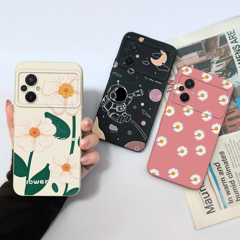 Cases For Xiaomi Poco M5 M5S Astronaut Flower Soft Liquid Silicone Full ...