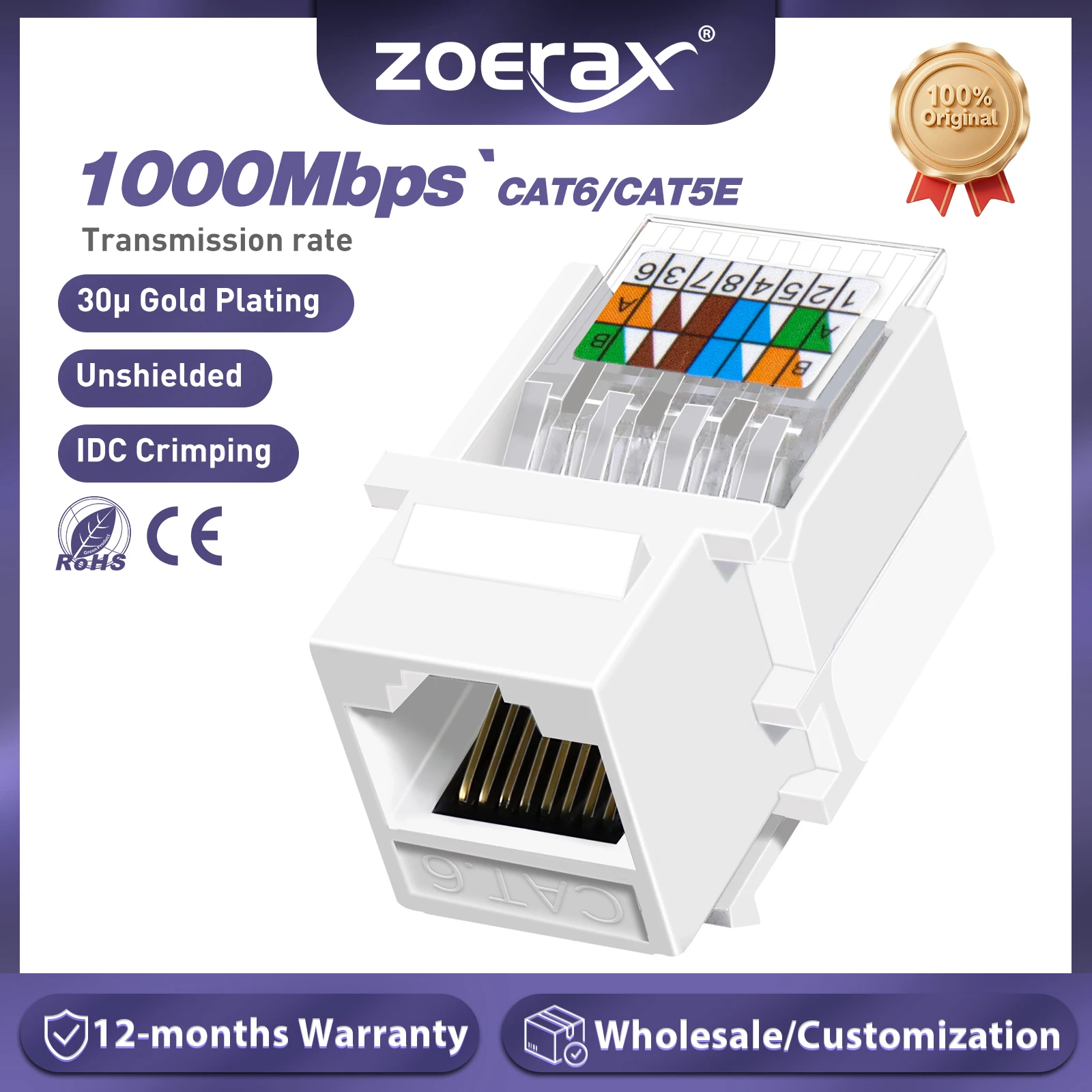 ZoeRax Cat6 RJ45 Tool-Less Keystone Ethernet Module Female Jack Network ...