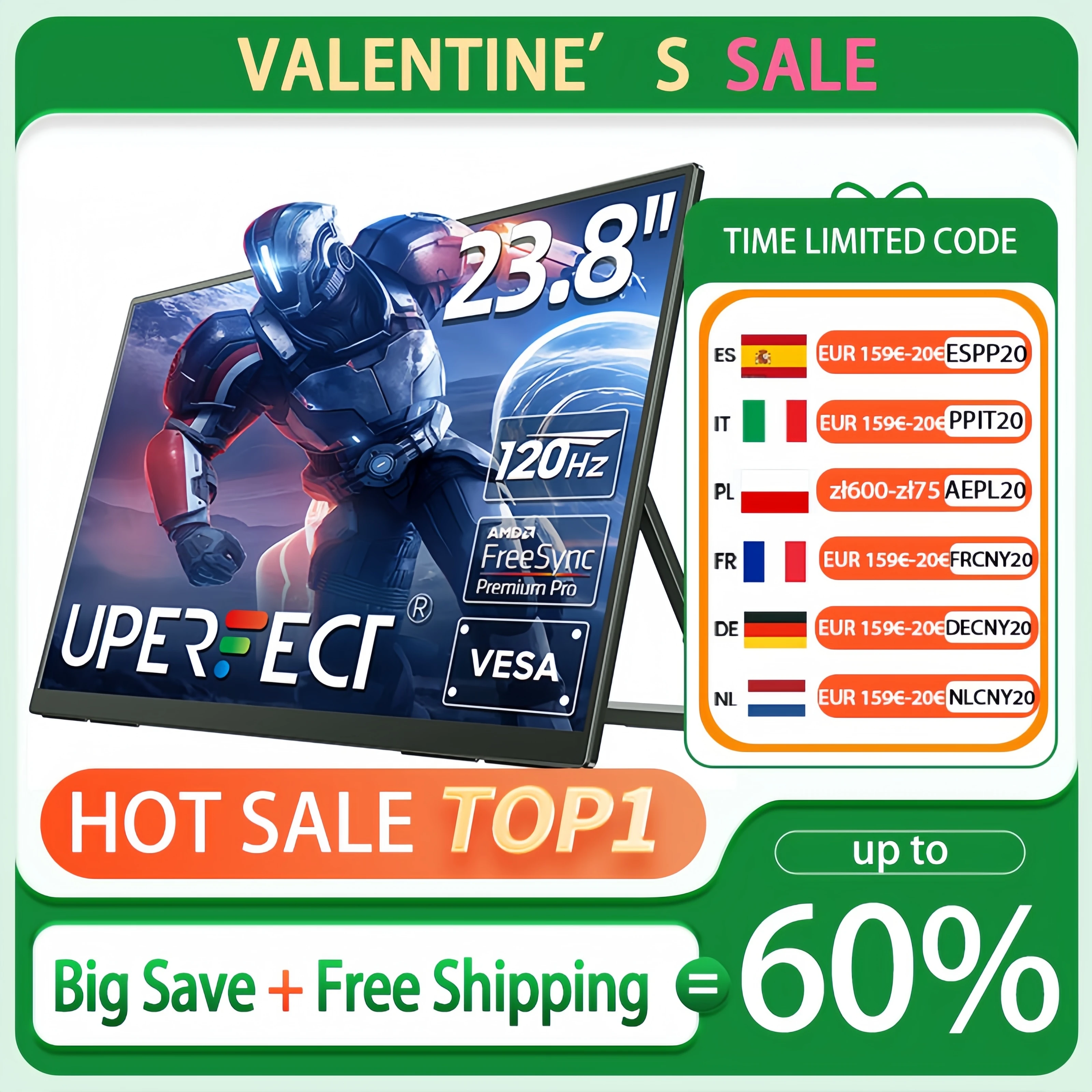UPERFECT 24” 120HZ Portable Gaming Monitor FHD 180°Adjustable Large ...