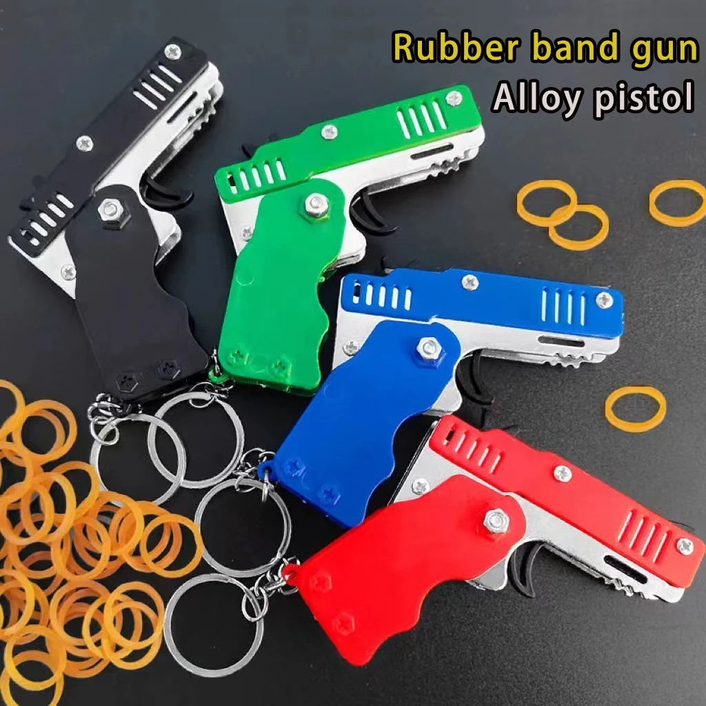 Metal-Burst-Rubber-Band-Toy-Mini-Folding-Launcher-Toy-With-Keychain-And ...