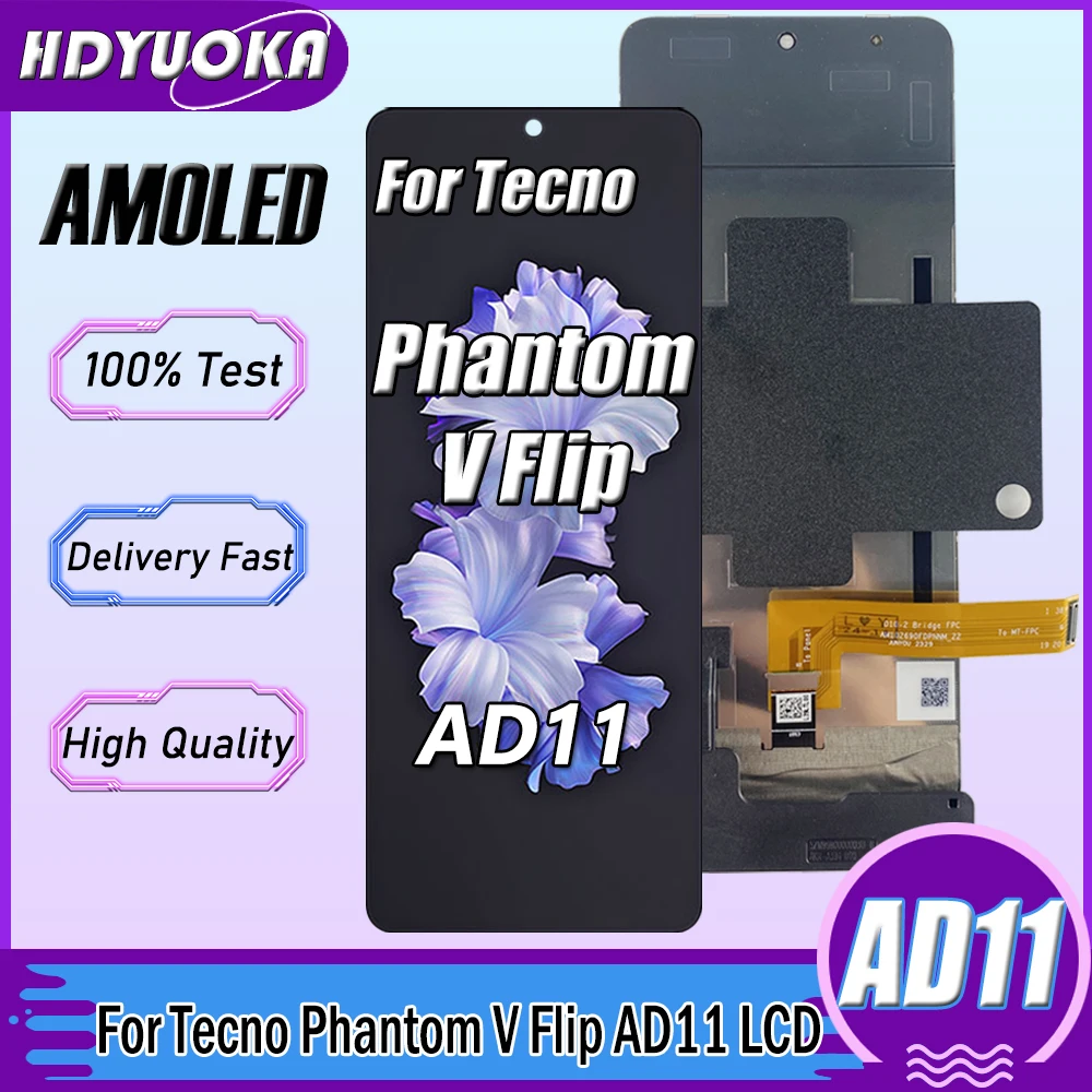 6.9" AMOLED For Tecno Phantom V Flip AD11 LCD Display Touch Screen ...