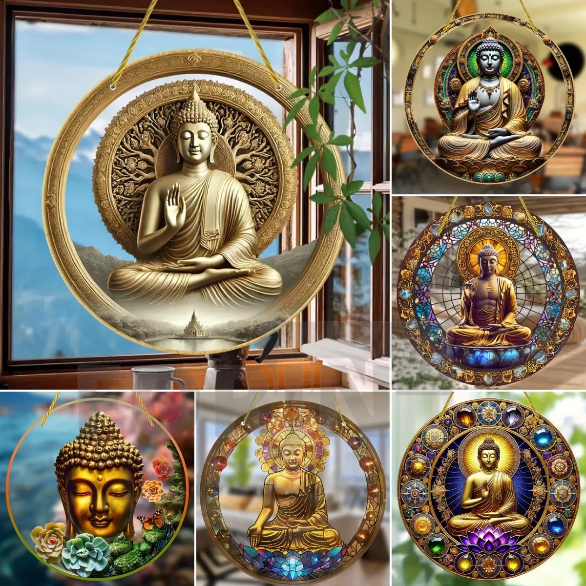 Classic Buddha Statue Acrylic Sign Sakyamuni Buddhism Translucent Round ...