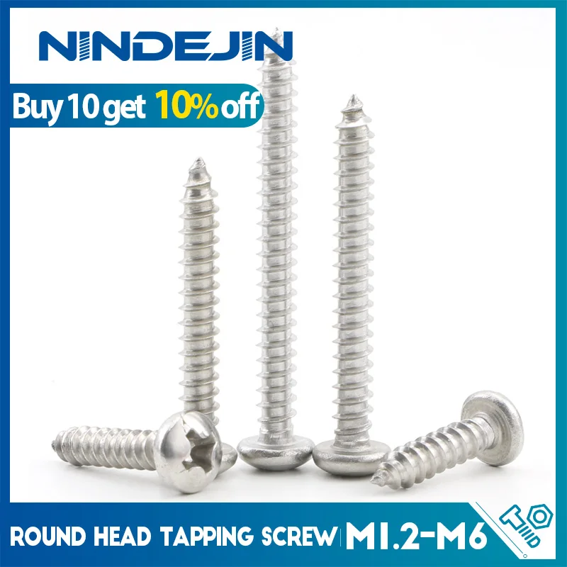 Nindejin Cross Recessed Round Head Tapping Screw M1.2 M1.4 M1.7 M2 M2.3 M2.6 M3 M4 M4.2 M5 M6 ...