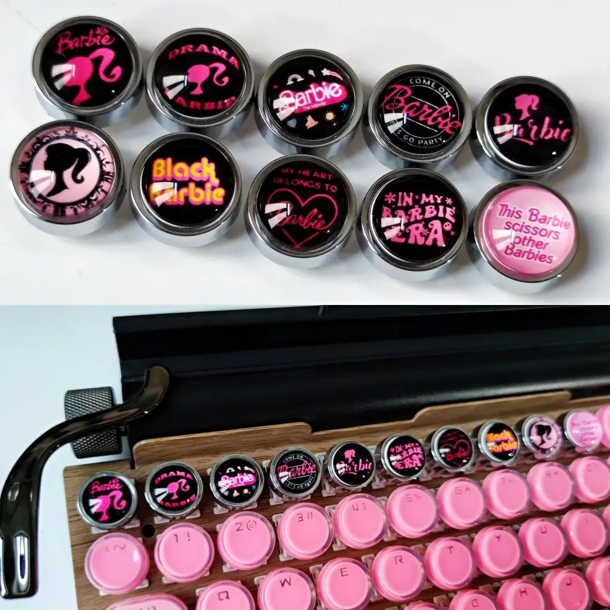 10pcs-Cartoon-Barbie-Black-Pink-Keycaps-For-Cross-Shaft-Mechanical ...