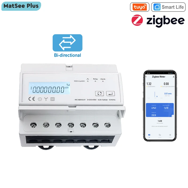 Zigbee 3 Phase Energy Meter Bi-direction Tuya App Remote Control ...