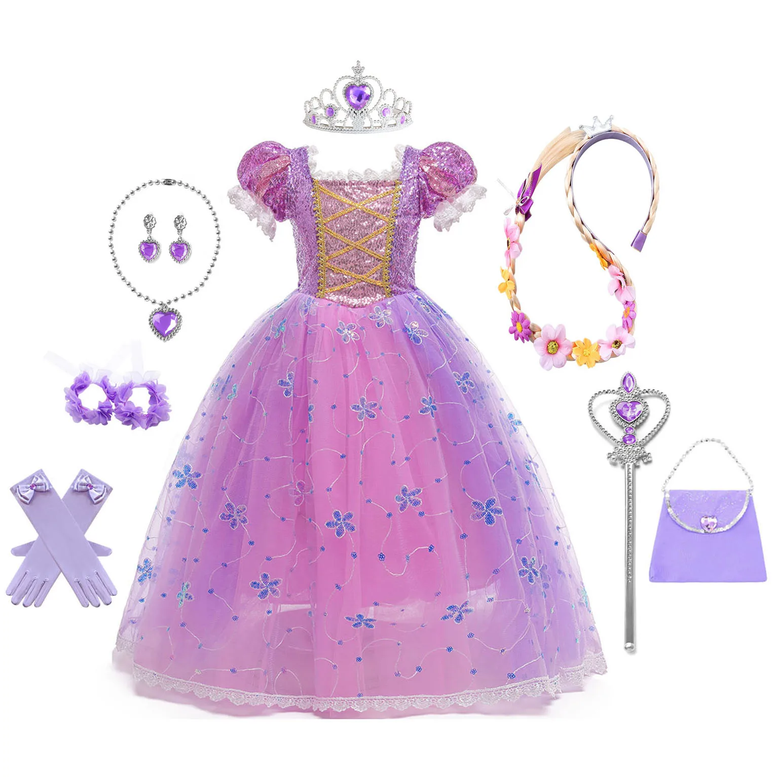 Little Girls Purple Princess Rapunzel Birthday Party Cosplay Halloween ...