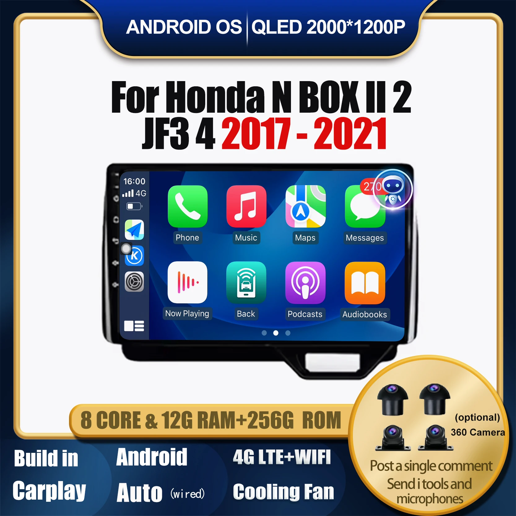 Android 15 Car Radio For Honda N BOX II 2 JF3 4 2017 2018 2019-2021 ...