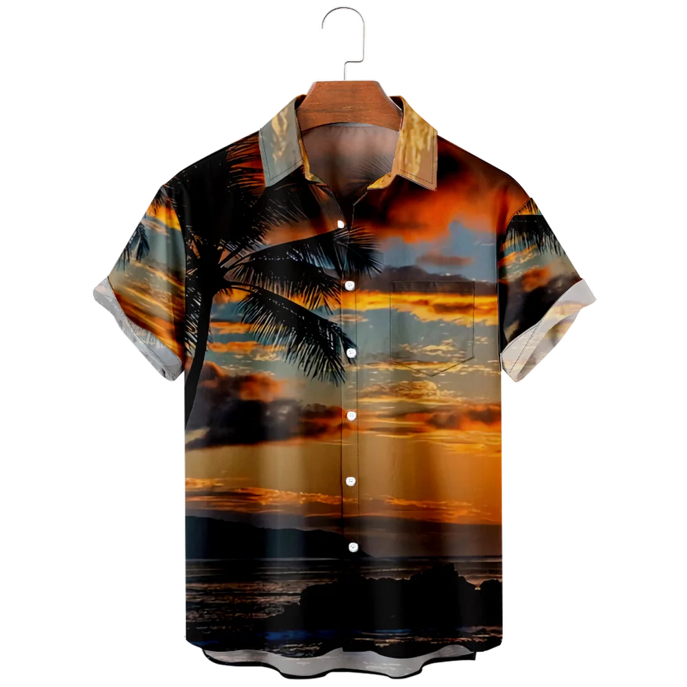 Men-s-Short-Sleeve-Button-Up-Shirt-With-Fancy-Palm-Tree-Print-Casual ...