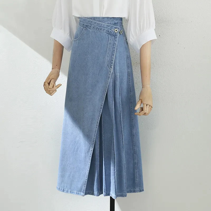 Xpqbb 2022 Summer Pleated Skirts For Women Fashion Irregular Patchwork A-line Denim Skirts ...