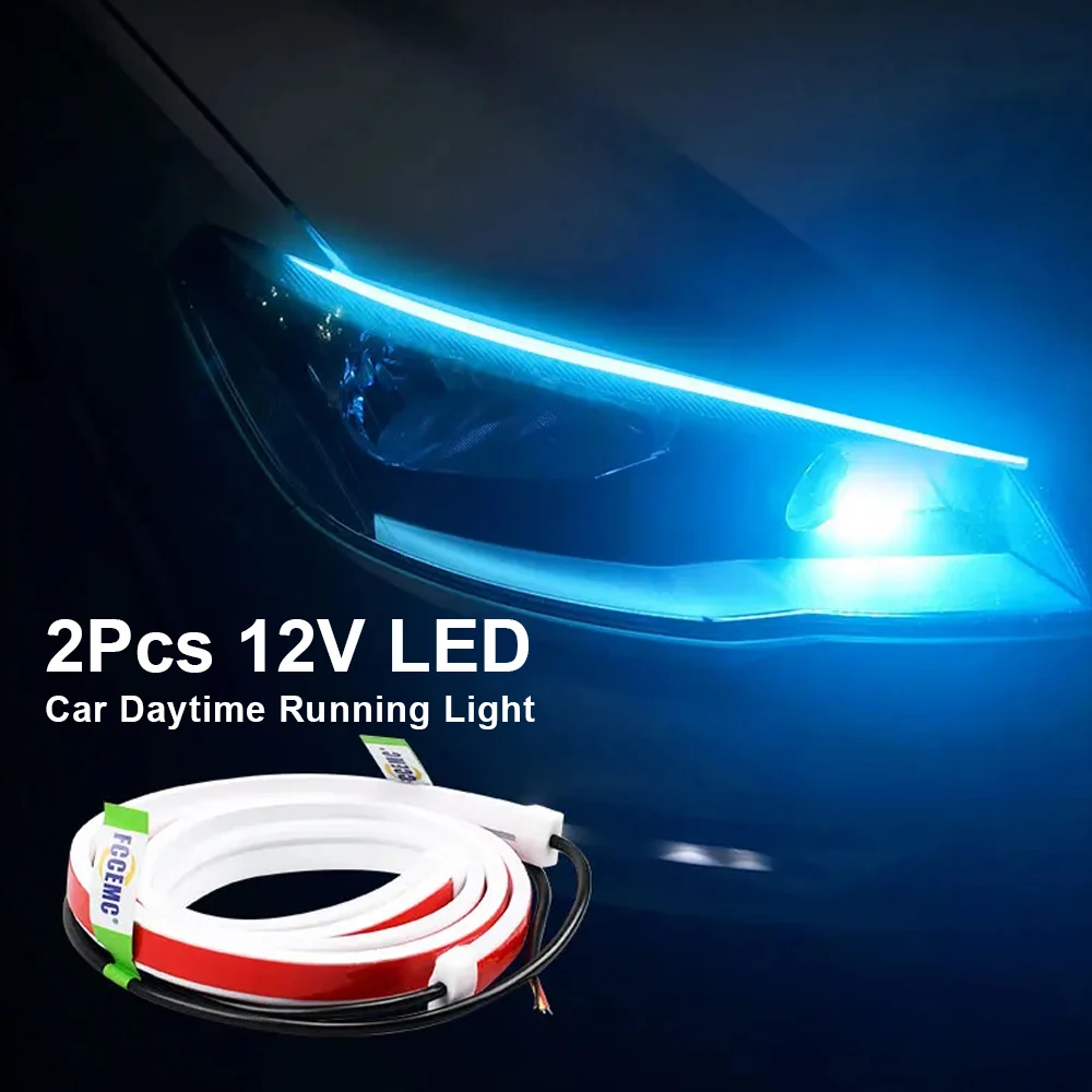 12V-2Pcs-LED-DRL-Car-Daytime-Running-Light-Flexible-With-Start ...
