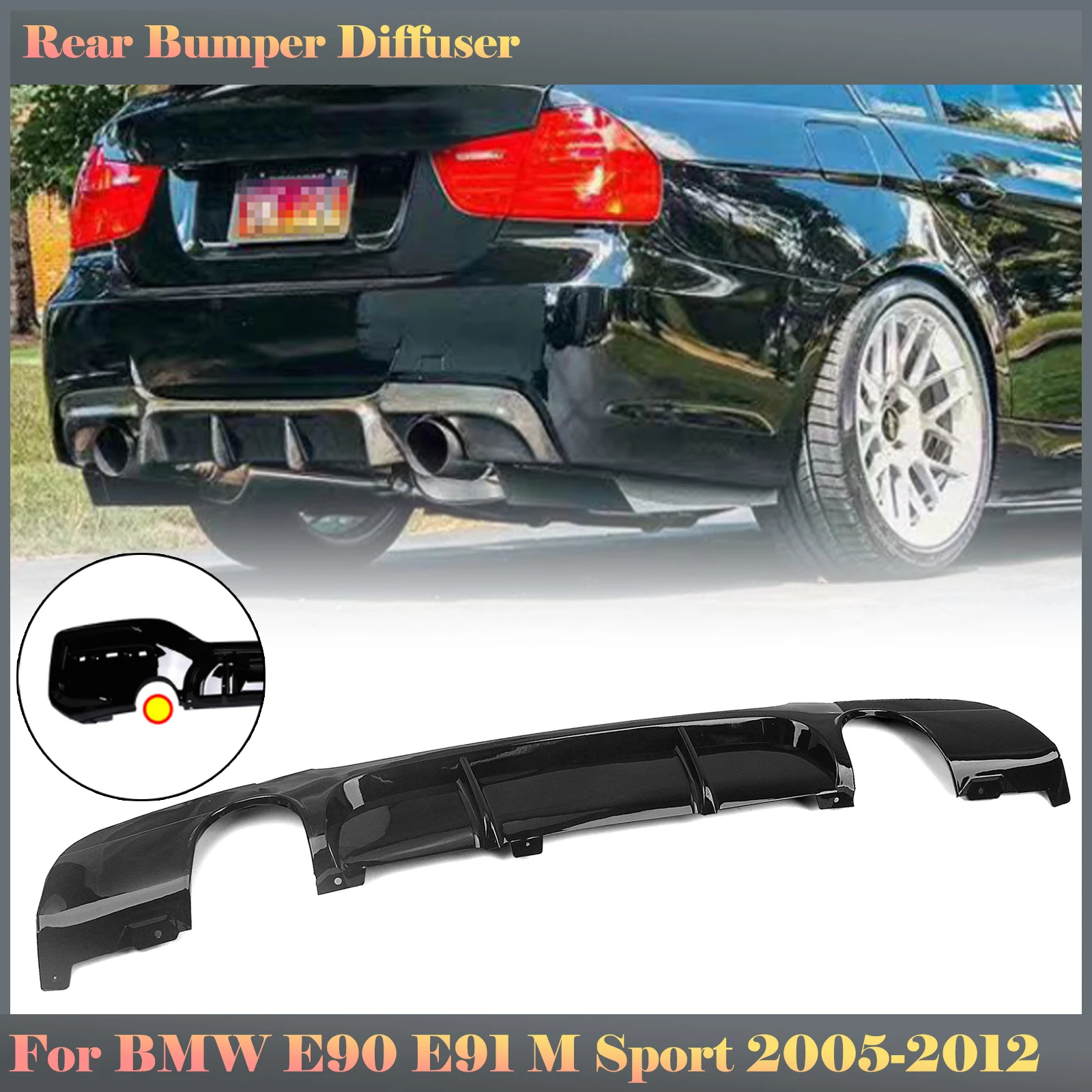 Gloss-Black-Rear-Diffuser-Lip-Boot-Dual-Exhaust-Splitter-Spoiler-For ...