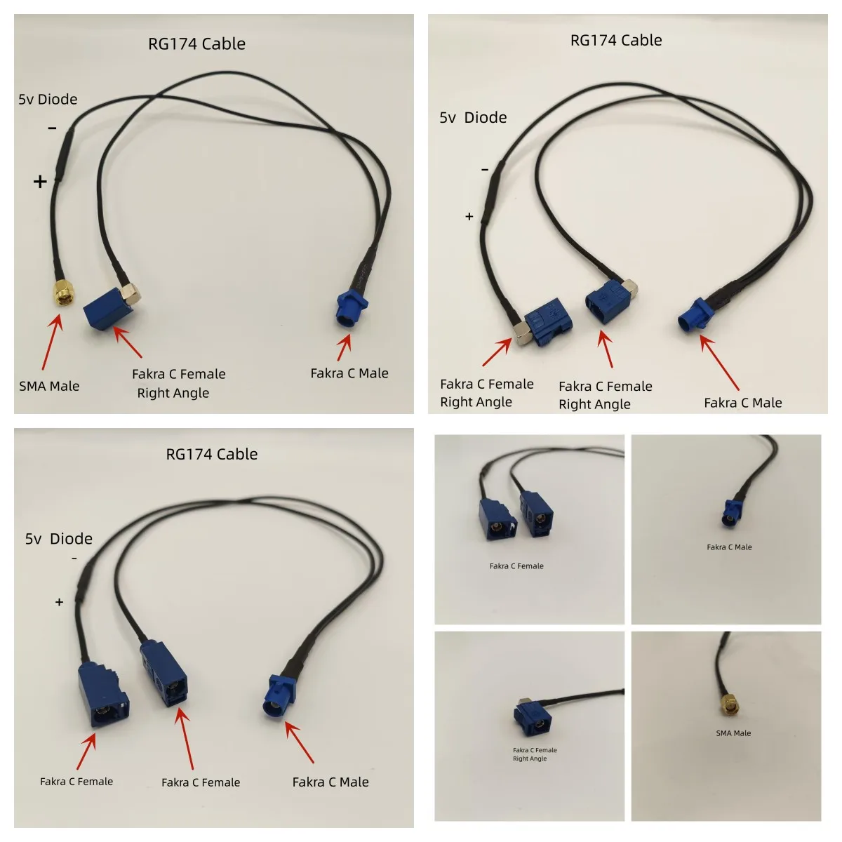 1PC-RG174-cable-Fakra-C-Male-to-Dual-Fakra-C-Female-Right-Angle-Y-Type ...