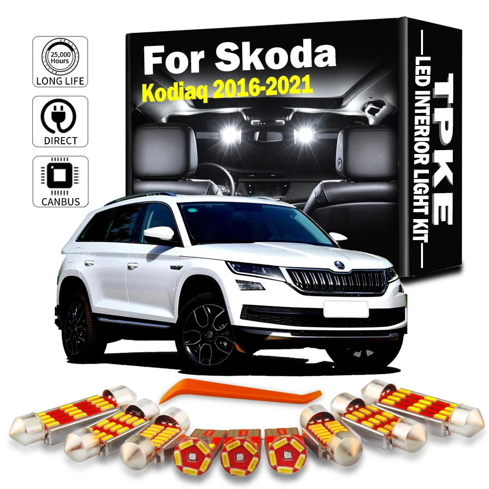 TPKE 11Pcs LED Interior Light Kit For Skoda Kodiaq 2016 2021 2021 Vehicle Indoor Map Dome Lamp ...