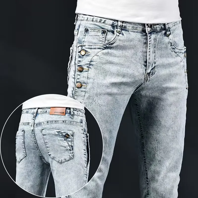 Jean-Slim-pour-Homme-Pantalon-en-Denim-artificiel-astique-Design-Cor-en ...