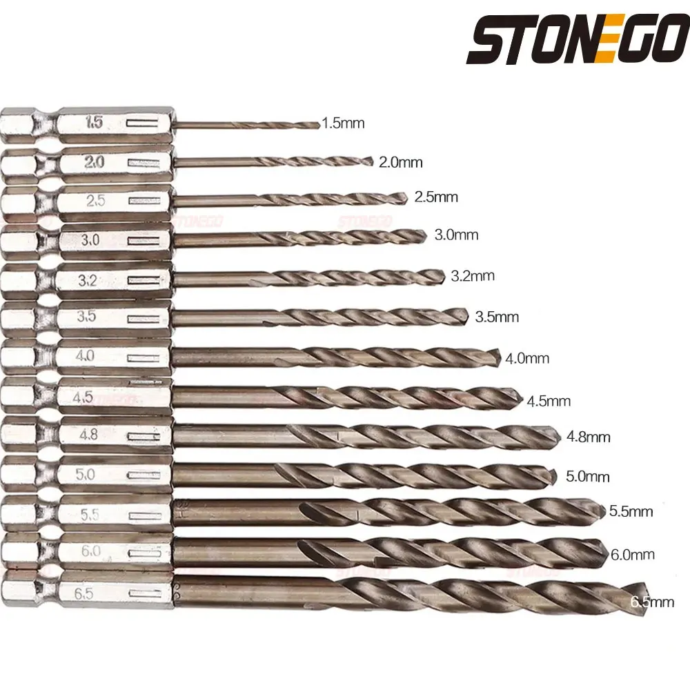 STONEGO-13PCS-1-5-6-5mm-M35-Cobalt-Drill-Bit-High-Speed-Steel-Common ...
