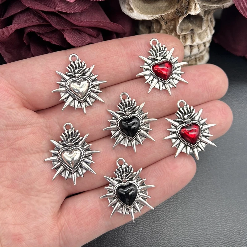 6pcs-Flaming-Sacred-Heart-Charms-Enamel-Thorns-Sacred-Heart-Pendant ...
