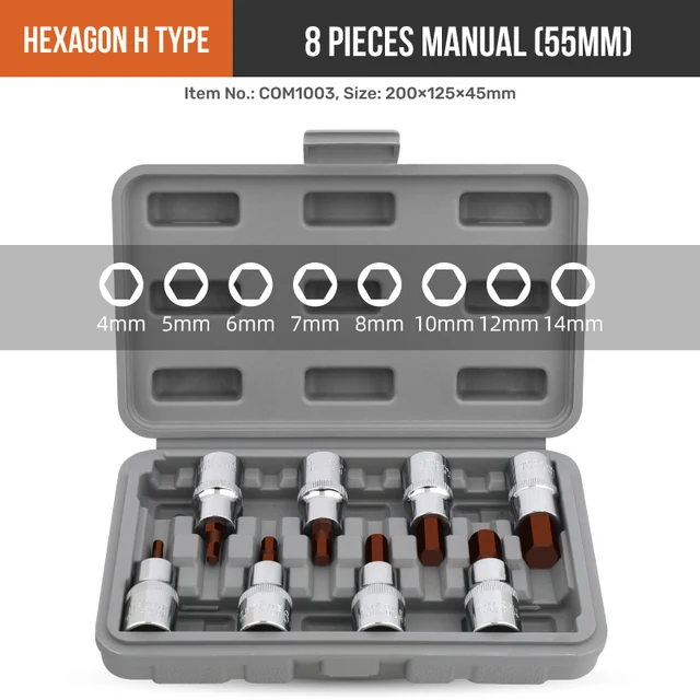 Hi-Spec 8pc 1/2 Extra Long Hex Bit Socket Set Socket Adapter Tool H4 ...