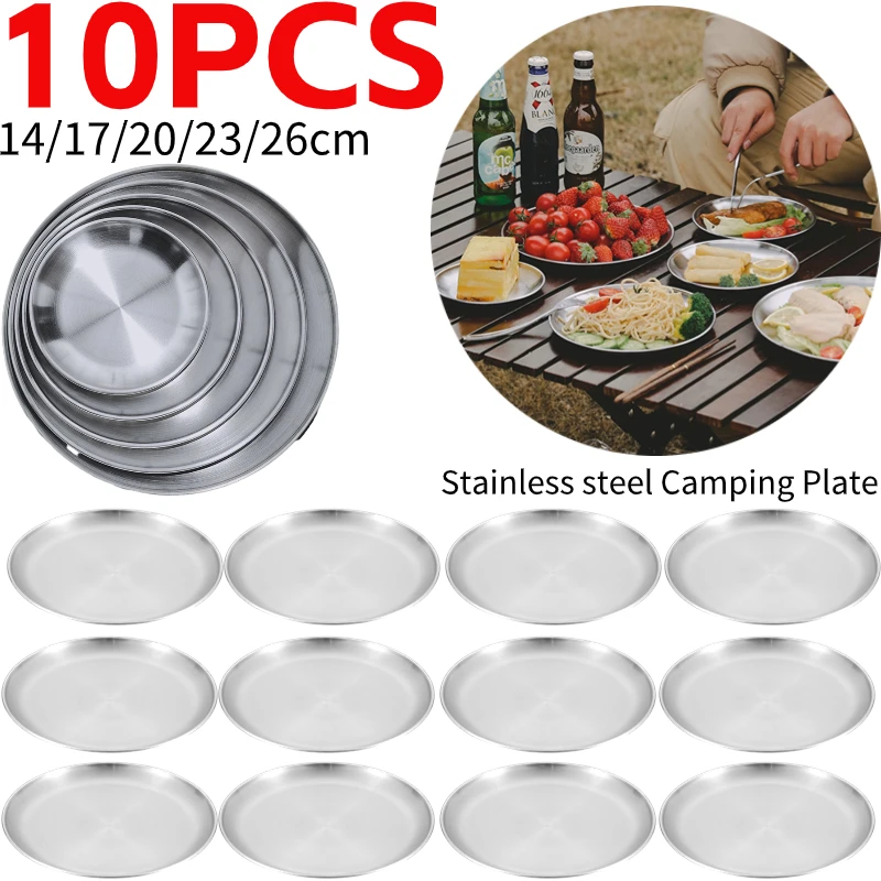 Camping-Plate-Stainless-Steel-Tableware-Food-Container-Picnic-Dish ...