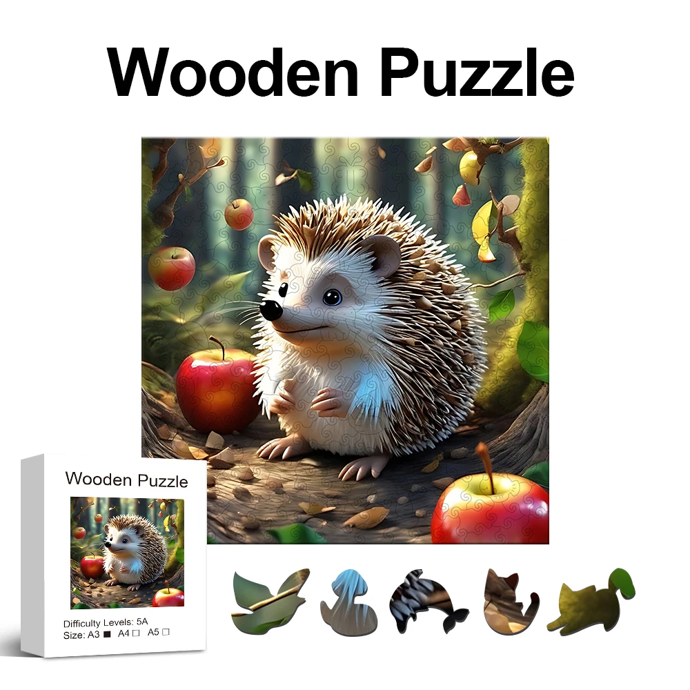 Hedgehog Theme Wooden Puzzle, Uniquely Irregular Animal Shaped Wooden ...