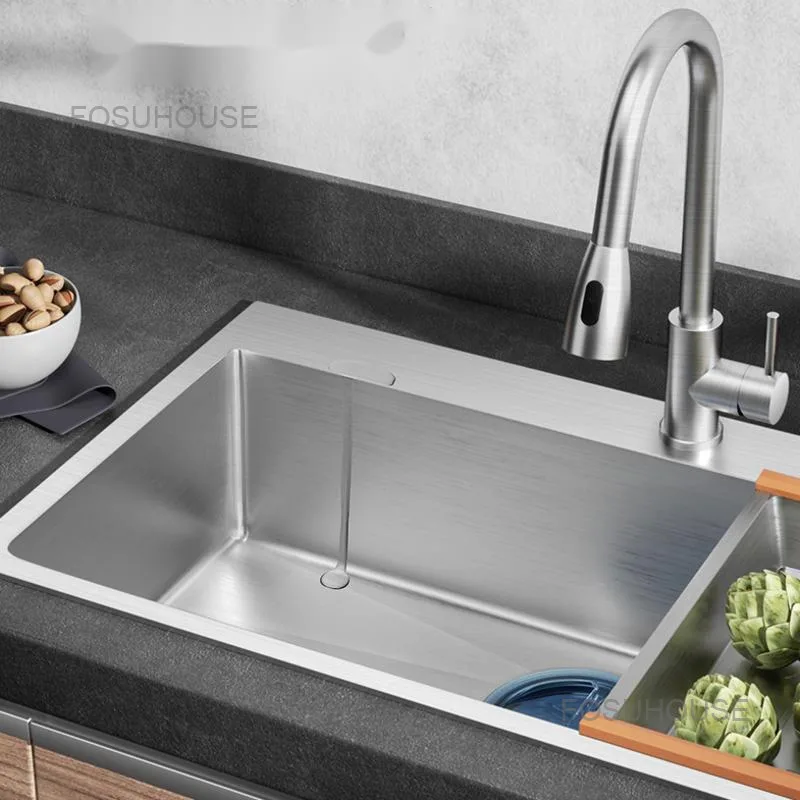 Household Handmade Kitchen Sinks 304 Stainless Steel Thickened Sink ...