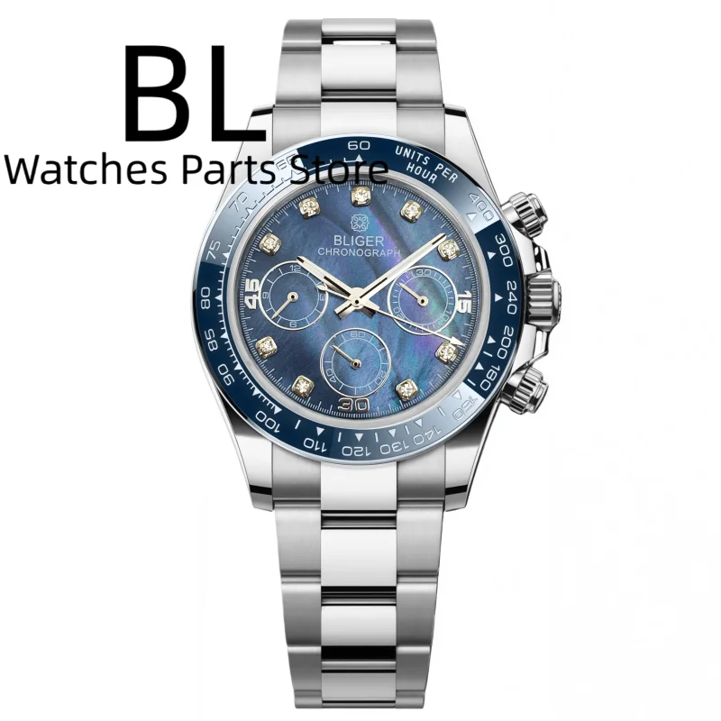 BLIGER 39mm Luxury VK63 Men's Watch Quartz Movement Business Stop ...