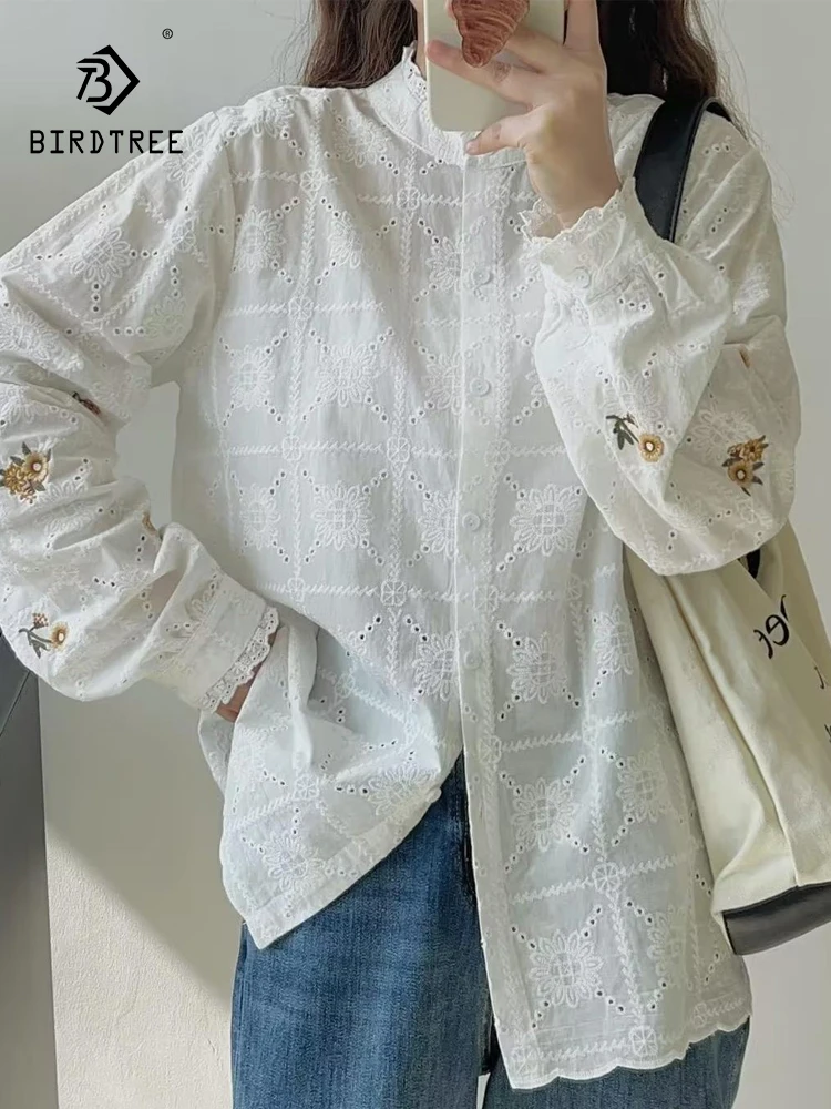 New-Spring-Autumn-Cotton-White-Shirts-Women-Round-Collar-Tops-Long ...