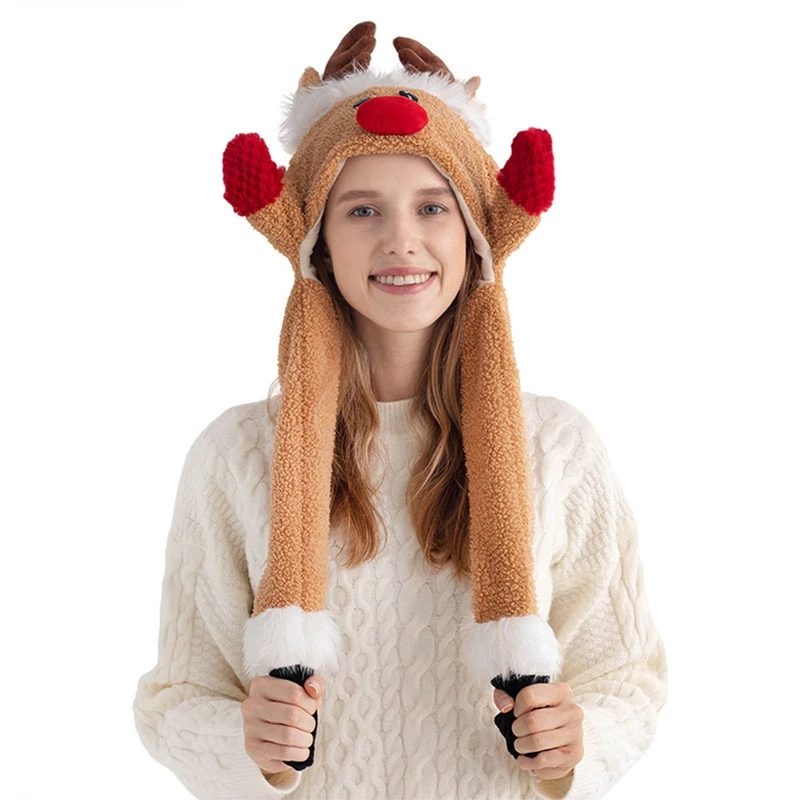 Cute Plush Reindeer Hat with Jumping Ears Christmas Animal Costume Caps ...