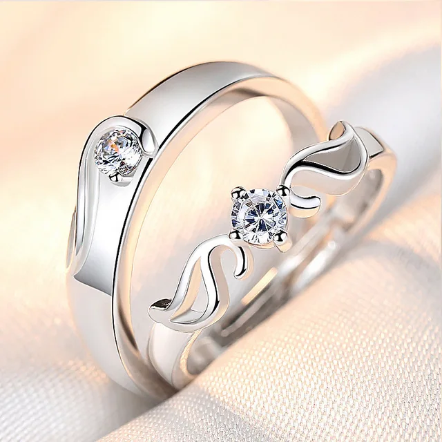 Luxury AAA Zircon Couple Paired Rings For Women Men Flower Crown ...