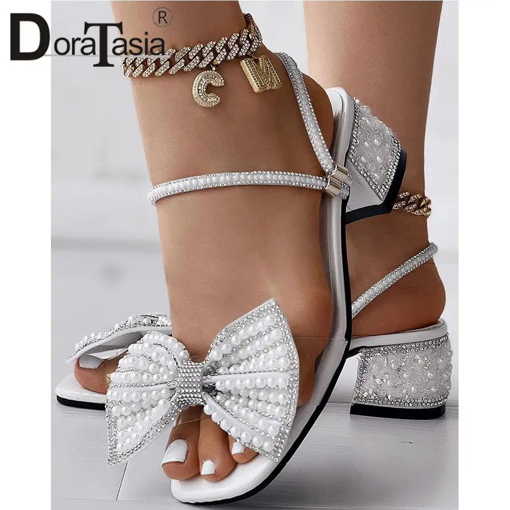 Brand-New-Ladies-Rhinestone-Chunky-Heels-Sandals-Fashion-Bow-String ...