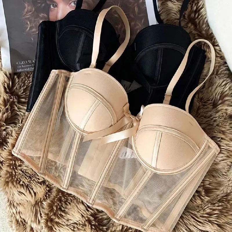 French-Women-Sexy-Push-Up-Mesh-Corset-Transparent-Soft-Lace-Bra-Set ...