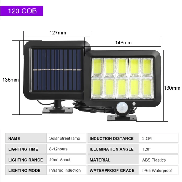 COB LED Solar Powered Light Outdoors PIR Motion Sensor Sunlight ...