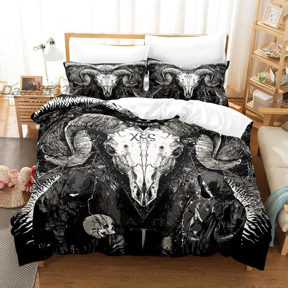 Dark-Satanic-Duvet-Cover-Set-Satan-Goat-Inverted-Pentagram-Skull ...