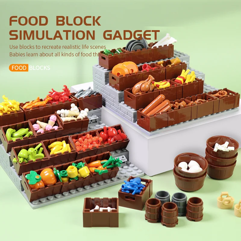 MOC-Building-Blocks-City-Friends-Food-Bread-Pizza-Chips-Fruit-Roast ...