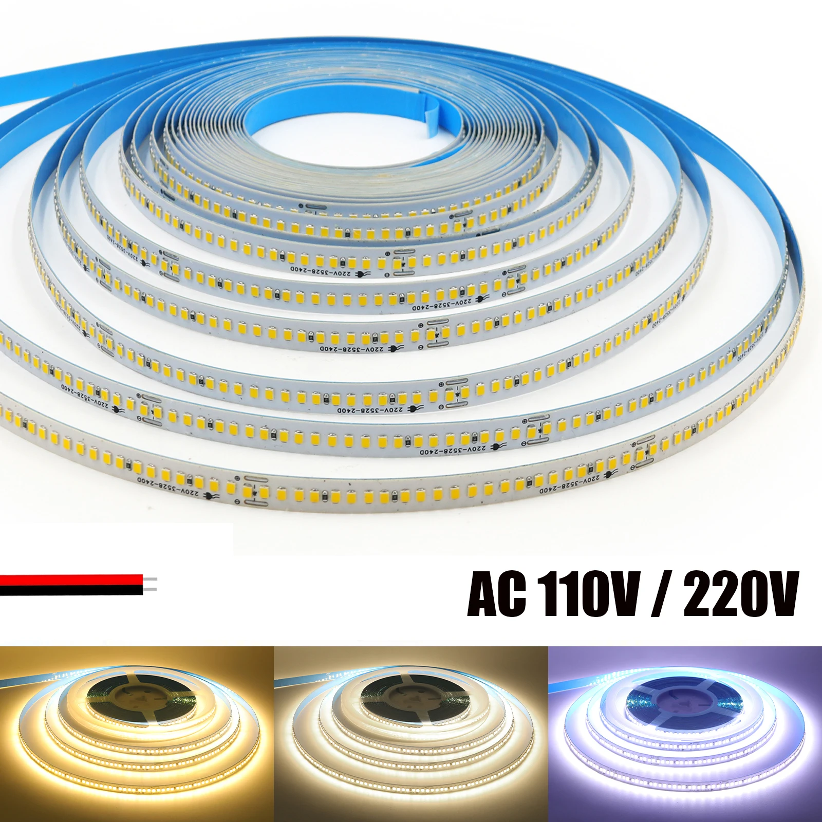 AC 110V 220V LED Strip With 2PIN Cable 240Leds/M IP44 3000K 4000K 7000K ...