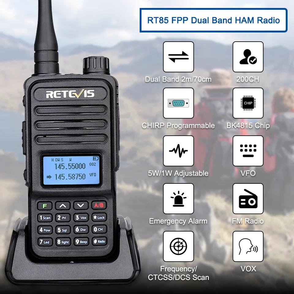 Retevis Walkie Talkie Rt85 Ham Two-way Radio Stations 5w Walkie-talkies ...