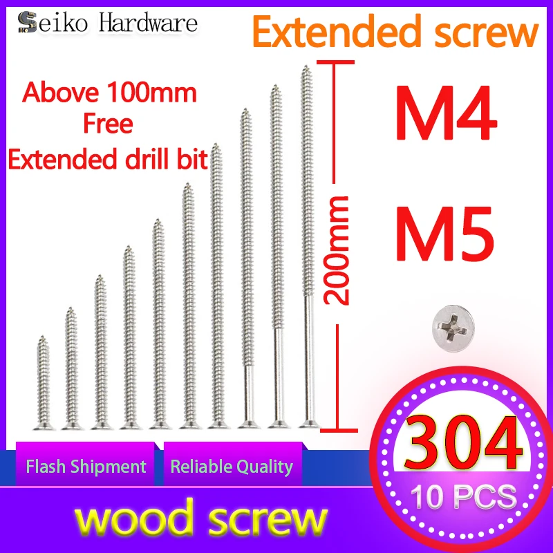 M4-M5-304-Stainless-Steel-Flat-Head-Extended-Self-Tapping-Screw-Switch-Socket-Panel-Countersunk ...