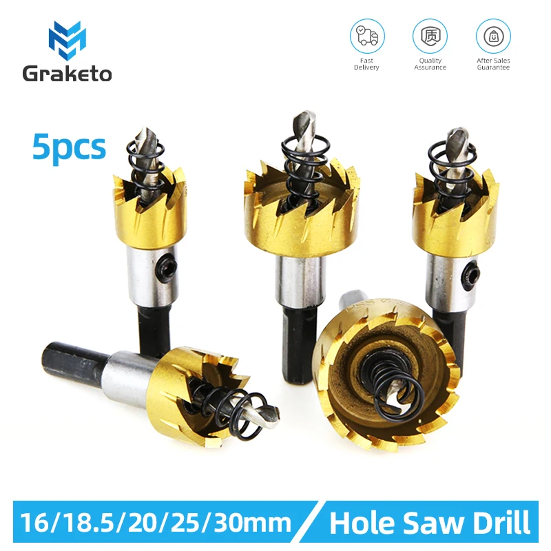 Tooeye-5Pcs-Set-HSS-Core-Drill-Bit-Titanium-Coated-Wood-Metal-Hole-Saw ...