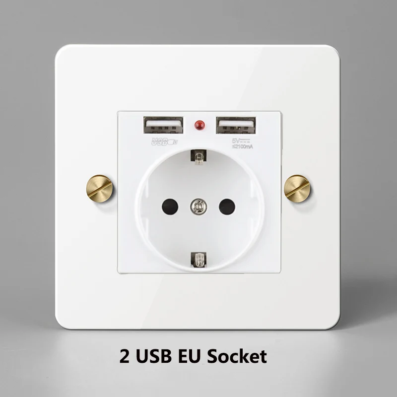 Wall Uk Electrical Sockets With Gold Color Screw White Stainless Steel ...