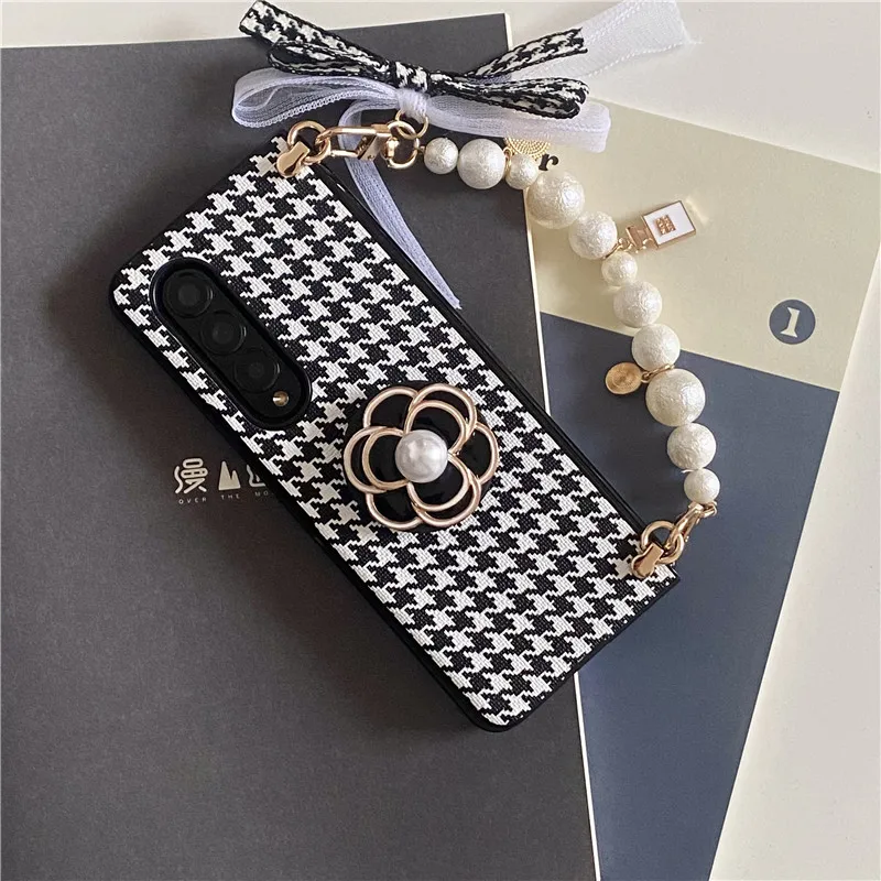 Cute-3D-Camellia-PU-Leather-Houndstooth-Phone-Cover-For-Samsung-Galaxy ...