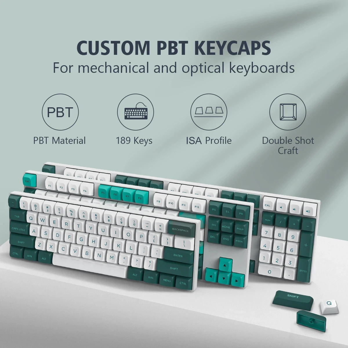 189-Keys-Green-Keyboard-Keycaps-ISA-Profile-Double-Shot-PBT-Keycaps-for ...