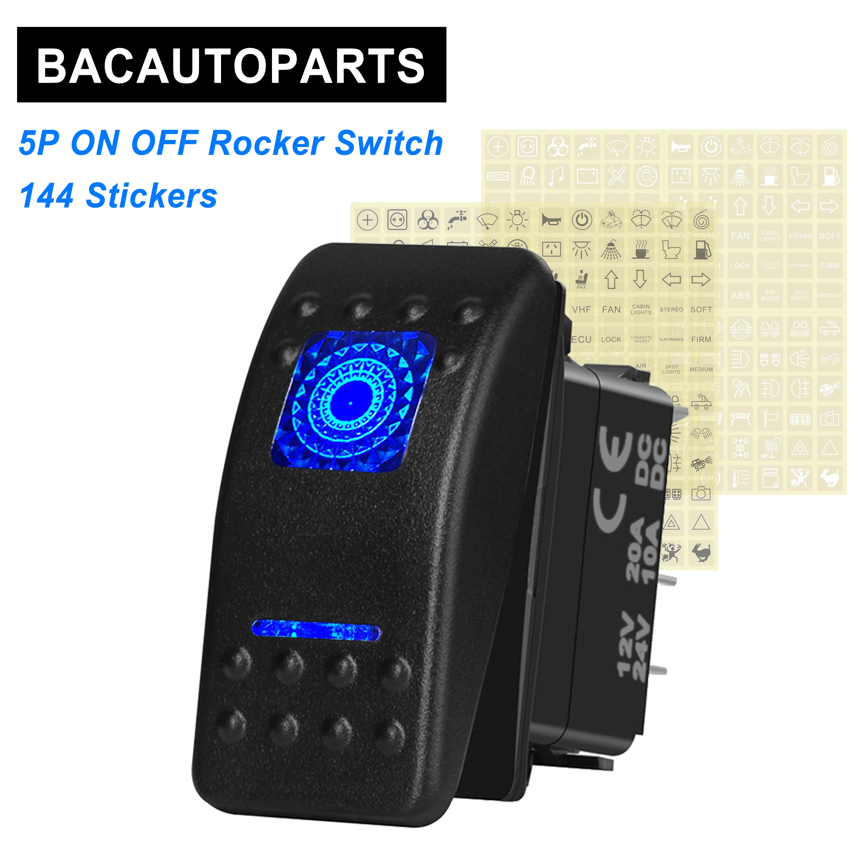 Blue-Led-Rocker-Switch-12v-24v-SPST-5P-ON-OFF-For-Car-Marine-Boat-12V ...